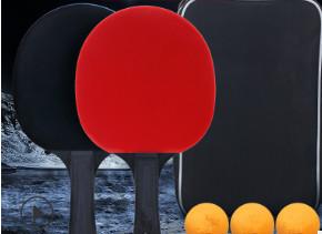 China 6.4mm Thickness Poplar Wood Table Tennis Set Winter Olympic 3 Star Black Straight Handle for sale