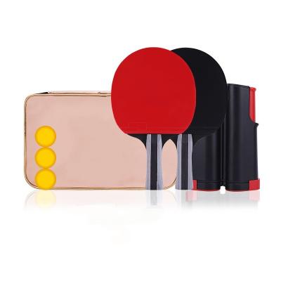 China Reversed Rubber Table Tennis Kits Poplar Wood 2 Bats 3 ABS Balls Flexible Net for sale