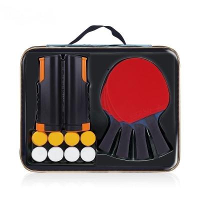 China Flexible Net Ping Pong Paddle Set Of 4 Rackets 8 Balls Purewood Edge Protection for sale