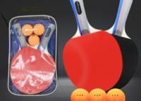 China 7 Plies Natural Wooden Ping Pong Paddle Set Straight Handle 1 Star Red Black Reverse Rubber for sale