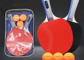 China 7 Plies Natural Wooden Ping Pong Paddle Set Straight Handle 1 Star Red Black Reverse Rubber for sale
