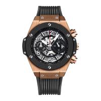 China Men Luxury Skeleton Quartz Watch Rose Gold Chronograph Sport Wrist Watch Silicone Strap Business Casual Hollow Dial Watch for sale
