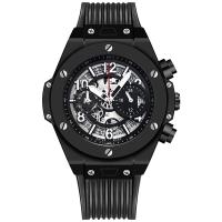 China Men Luxury Skeleton Quartz Watch Rose Gold Chronograph Sport Wrist Watch Silicone Strap Business Casual Hollow Dial Watch for sale