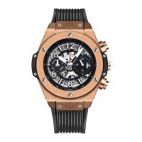 China Men Luxury Skeleton Quartz Watch Rose Gold Chronograph Sport Wrist Watch Silicone Strap Business Casual Hollow Dial Watch for sale