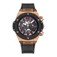 China Men Luxury Skeleton Quartz Watch Rose Gold Chronograph Sport Wrist Watch Silicone Strap Business Casual Hollow Dial Watch for sale