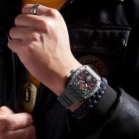 China Carbon Fiber Tonneau Skeleton Men Racing Watch Hollow Dial Date Window Luminous Waterproof Red Silicone Strap Sport Quartz Wristwatch for sale