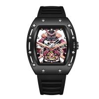 China Japanese Samurai Armor Tonneau Skeleton Men Quartz Watch Hollow Dial Matte Black Silicone Strap Luminous Waterproof Street Fashion Wristwatch for sale