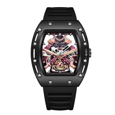 China Japanese Samurai Armor Tonneau Skeleton Men Quartz Watch Hollow Dial Matte Black Silicone Strap Luminous Waterproof Street Fashion Wristwatch for sale