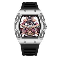 China Japanese Samurai Armor Tonneau Skeleton Men Quartz Watch Hollow Dial Matte Black Silicone Strap Luminous Waterproof Street Fashion Wristwatch for sale