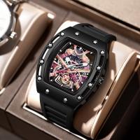 China Japanese Samurai Armor Tonneau Skeleton Men Quartz Watch Hollow Dial Matte Black Silicone Strap Luminous Waterproof Street Fashion Wristwatch for sale