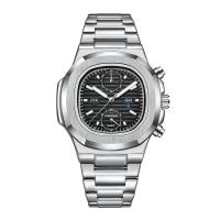 China Men Square Nautilus Multifunction Chronograph Watch Stainless Steel Bracelet Luminous Waterproof Business Quartz Wristwatch Multi Dial Colors for sale