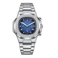 China Men Square Nautilus Multifunction Chronograph Watch Stainless Steel Bracelet Luminous Waterproof Business Quartz Wristwatch Multi Dial Colors for sale