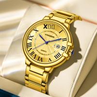 China Men Roman Numeral Dial Business Quartz Watch Stainless Steel Bracelet Luminous Waterproof Calendar Dress Wristwatch Silver Gold Multi Color Options for sale