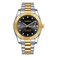 China Two Tone Gold Silver Fluted Bezel Men Business Watch Stainless Steel Bracelet Calendar Luminous Waterproof Dress Quartz Wristwatch Multi Dial Colors for sale