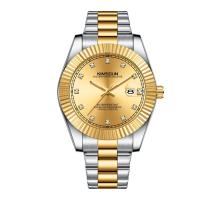 China Two Tone Gold Silver Fluted Bezel Men Business Watch Stainless Steel Bracelet Calendar Luminous Waterproof Dress Quartz Wristwatch Multi Dial Colors for sale