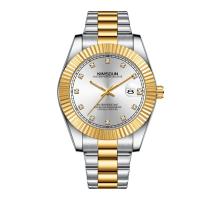 China Two Tone Gold Silver Fluted Bezel Men Business Watch Stainless Steel Bracelet Calendar Luminous Waterproof Dress Quartz Wristwatch Multi Dial Colors for sale