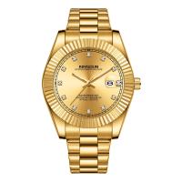China Two Tone Gold Silver Fluted Bezel Men Business Watch Stainless Steel Bracelet Calendar Luminous Waterproof Dress Quartz Wristwatch Multi Dial Colors for sale