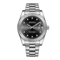 China Two Tone Gold Silver Fluted Bezel Men Business Watch Stainless Steel Bracelet Calendar Luminous Waterproof Dress Quartz Wristwatch Multi Dial Colors for sale