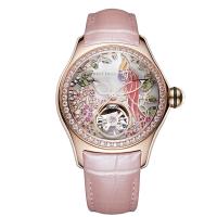China Luxury Enamel Dial Women Watch Crystal Bezel Peacock Pattern Leather Band Ladies Quartz Watch for sale