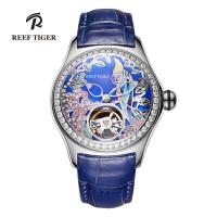 China Luxury Enamel Dial Women Watch Crystal Bezel Peacock Pattern Leather Band Ladies Quartz Watch for sale
