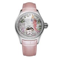 China Luxury Enamel Dial Women Watch Crystal Bezel Peacock Pattern Leather Band Ladies Quartz Watch for sale