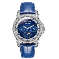 China Reef‑Tiger Men Automatic Watch,Rose Gold Diamond Bezel Moon‑Phase Calendar Leather Strap Business Wristwatch for sale