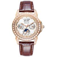 China Reef‑Tiger Men Automatic Watch,Rose Gold Diamond Bezel Moon‑Phase Calendar Leather Strap Business Wristwatch for sale