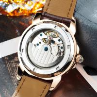 China Reef‑Tiger Men Automatic Watch,Rose Gold Diamond Bezel Moon‑Phase Calendar Leather Strap Business Wristwatch for sale