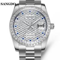 China Full Diamond Dial Men Quartz Watch Stainless Steel Band Bling Crystal Bezel Luxury Business Wrist Watch Gift For Men Wedding Anniversary for sale