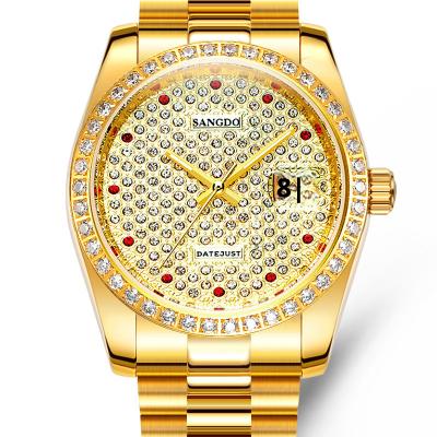 China Full Diamond Dial Men Quartz Watch Stainless Steel Band Bling Crystal Bezel Luxury Business Wrist Watch Gift For Men Wedding Anniversary for sale