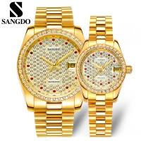 China Full Diamond Dial Men Quartz Watch Stainless Steel Band Bling Crystal Bezel Luxury Business Wrist Watch Gift For Men Wedding Anniversary for sale