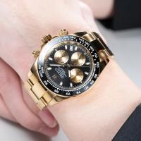 China OBLVLO Men Chronograph Watch, Stainless‑Steel Bracelet Sports Wrist Watch with Tachymeter Bezel for sale