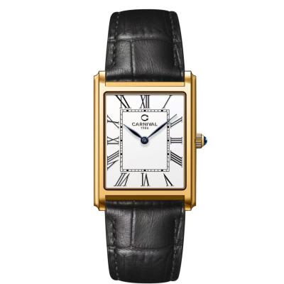 China Vintage Square Dial Couple Quartz Watch Genuine Leather Strap Classic Rectangle Men Women Dress Wrist Watch Gift Set for sale
