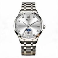 China I&W Men Moon Phase Watch Multi Function Date Week Display Stainless Steel Band Classic Business Quartz Wrist Watch For Gentlemen Gift for sale