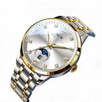 China I&W Men Moon Phase Watch Multi Function Date Week Display Stainless Steel Band Classic Business Quartz Wrist Watch For Gentlemen Gift for sale