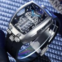China OBLVLO Bugatti‑Inspired V16 Engine Skeleton Automatic Watch, Men’s Tonneau‑Shaped Thick Mechanical Wrist Watch for sale