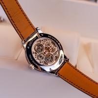 China OBLVLO Men’s Hollow‑Dial Skeleton Automatic Watch, Rose‑Gold Case with Crystal Bezel & Genuine Leather Strap for sale
