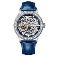 China OBLVLO Men’s Hollow‑Dial Skeleton Automatic Watch, Rose‑Gold Case with Crystal Bezel & Genuine Leather Strap for sale