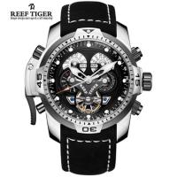China Reef‑Tiger Men’s Sports Chronograph Watch, Rose‑Gold Case with Brown Suede Leather Strap for sale