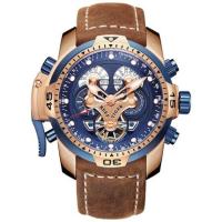China Reef‑Tiger Men’s Sports Chronograph Watch, Rose‑Gold Case with Brown Suede Leather Strap for sale