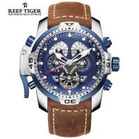 China Reef‑Tiger Men’s Sports Chronograph Watch, Rose‑Gold Case with Brown Suede Leather Strap for sale