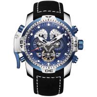 China Reef‑Tiger Men’s Sports Chronograph Watch, Rose‑Gold Case with Brown Suede Leather Strap for sale
