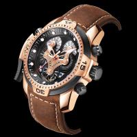 China Reef‑Tiger Men’s Sports Chronograph Watch, Rose‑Gold Case with Brown Suede Leather Strap for sale