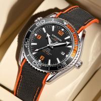 China Quarter‑Orange Men’s Chronograph Watch, Stainless‑Steel Case Leather‑Strap Business‑Sports Wrist Watch for sale
