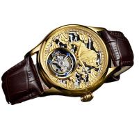 China Durable mens gold watch leather strap equipped with hypoallergenic leather and corrosion resistant gold plating ensuring long lasting elegance for sale