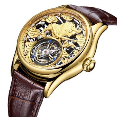 China Durable mens gold watch leather strap equipped with hypoallergenic leather and corrosion resistant gold plating ensuring long lasting elegance for sale
