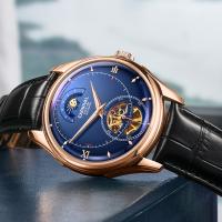 China Carnival Automatic Mechanical Watch Moon Phase Skeleton Dial Leather Strap Men Wrist Watch for sale