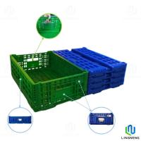 China Supermarket Collapsible Hard Plastic Storage Crates 34L Foldable Vegetable Crates With Holes for sale