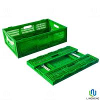 China 27L Lightweight Folding Crate Box Vegetable Fruit Turnover Mesh Crate With Handles for sale