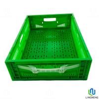 China 27L Lightweight Folding Crate Box Vegetable Fruit Turnover Mesh Crate With Handles for sale